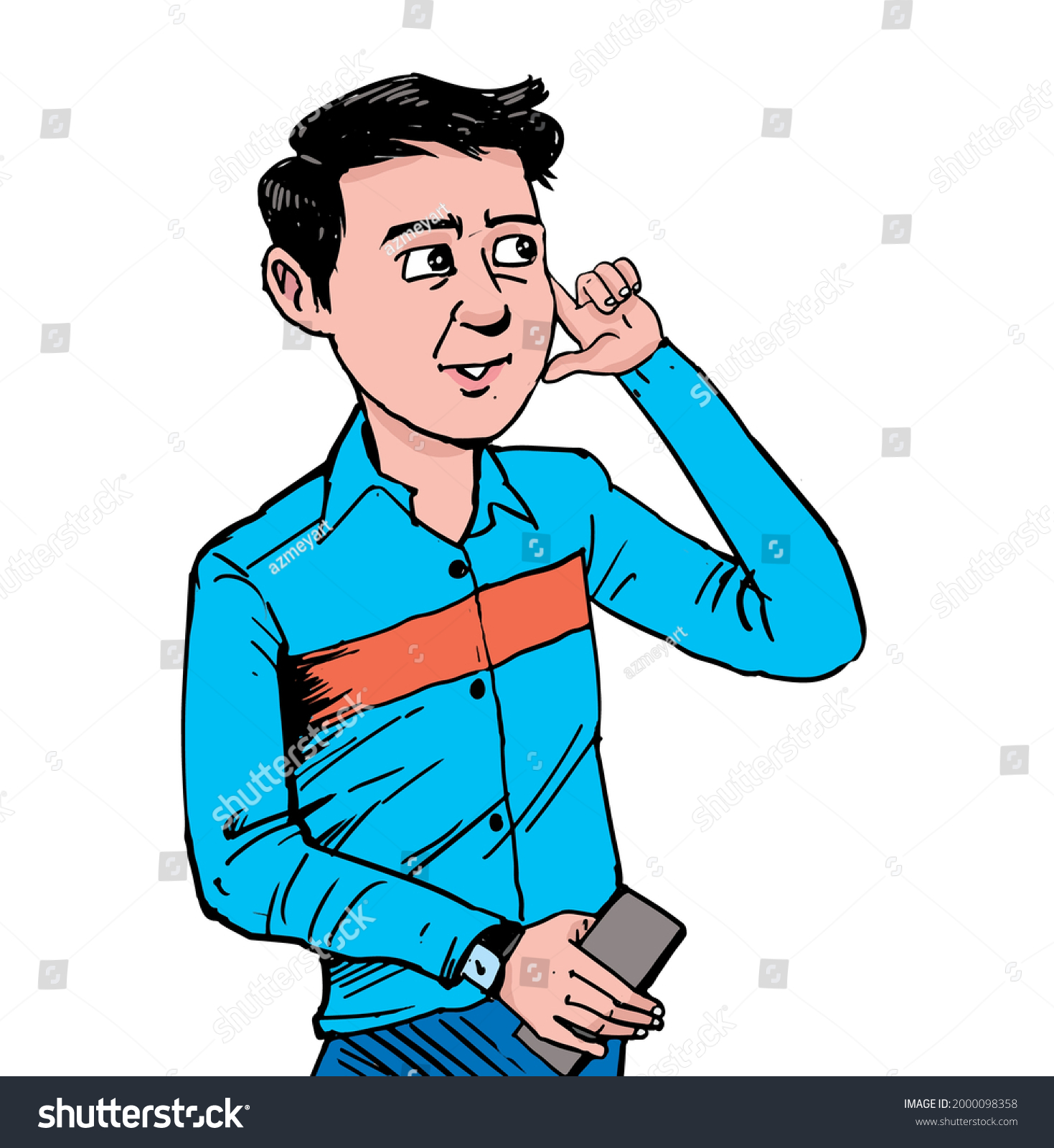 Vektor Stok Cartoon Young Man Thinking Trying Remember (Tanpa Royalti ...