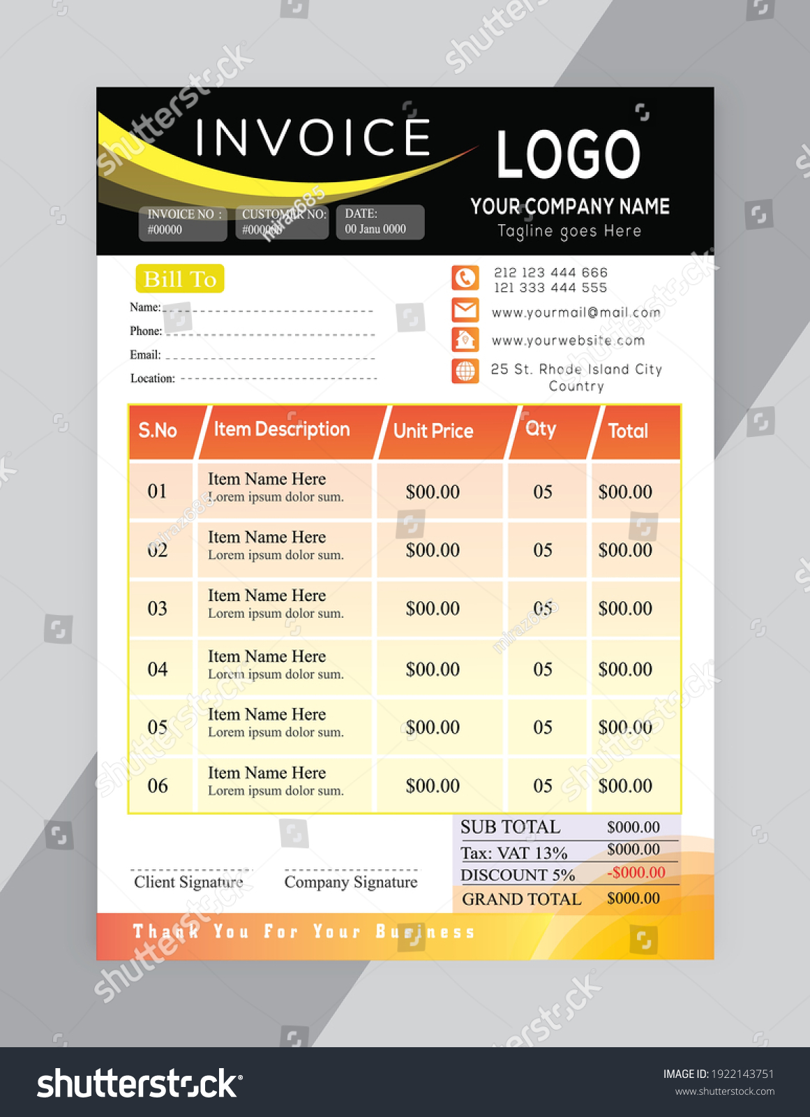 Cash Memo Invoice Vector Template Design Stock Vector (Royalty Free ...
