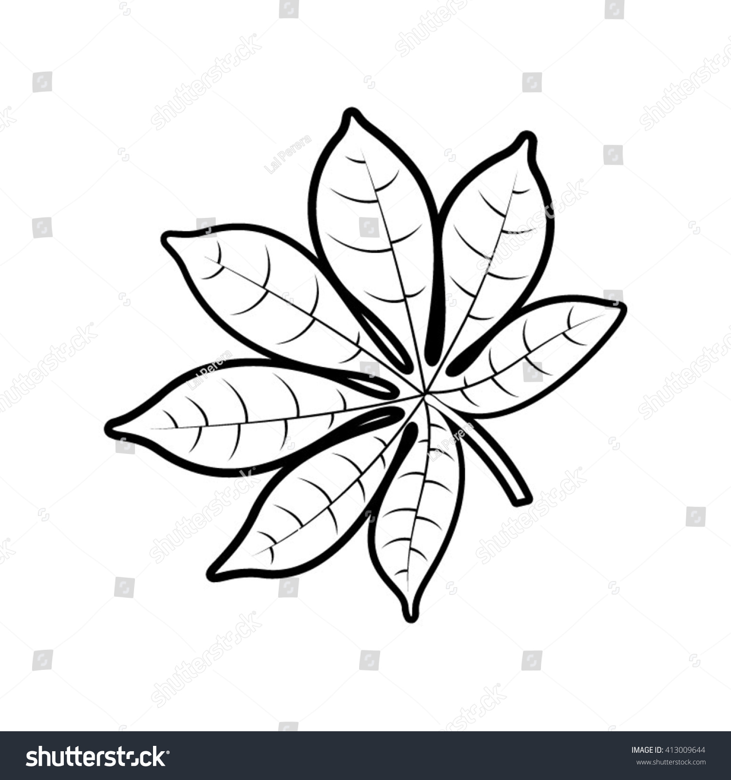 Cassava Leaf Outline Vector Illustration: vector de stock (libre de ...