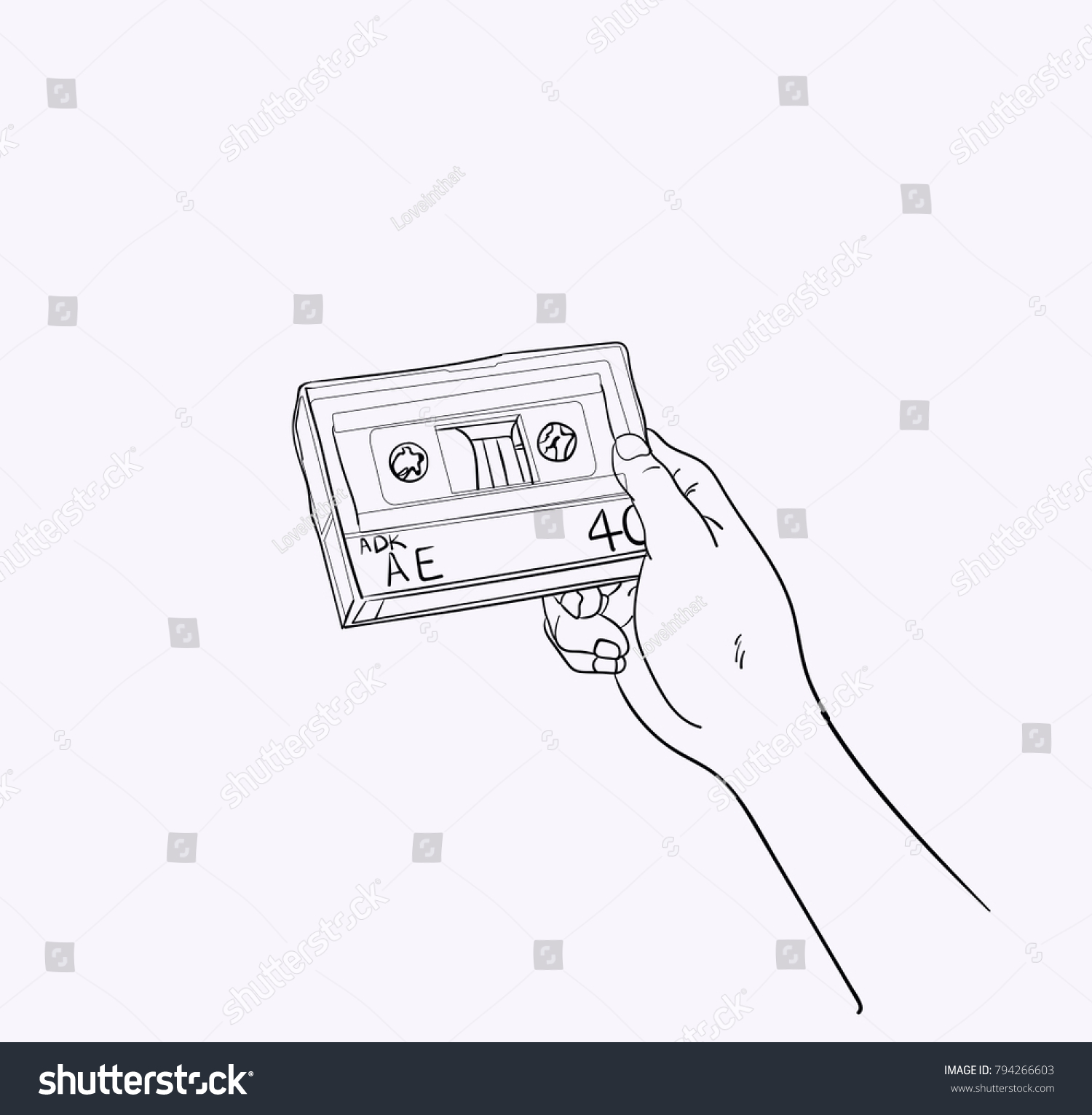 Cassette Hand Vector Drawing Illustration: เวกเตอร์สต็อก (ปลอดค่า ...