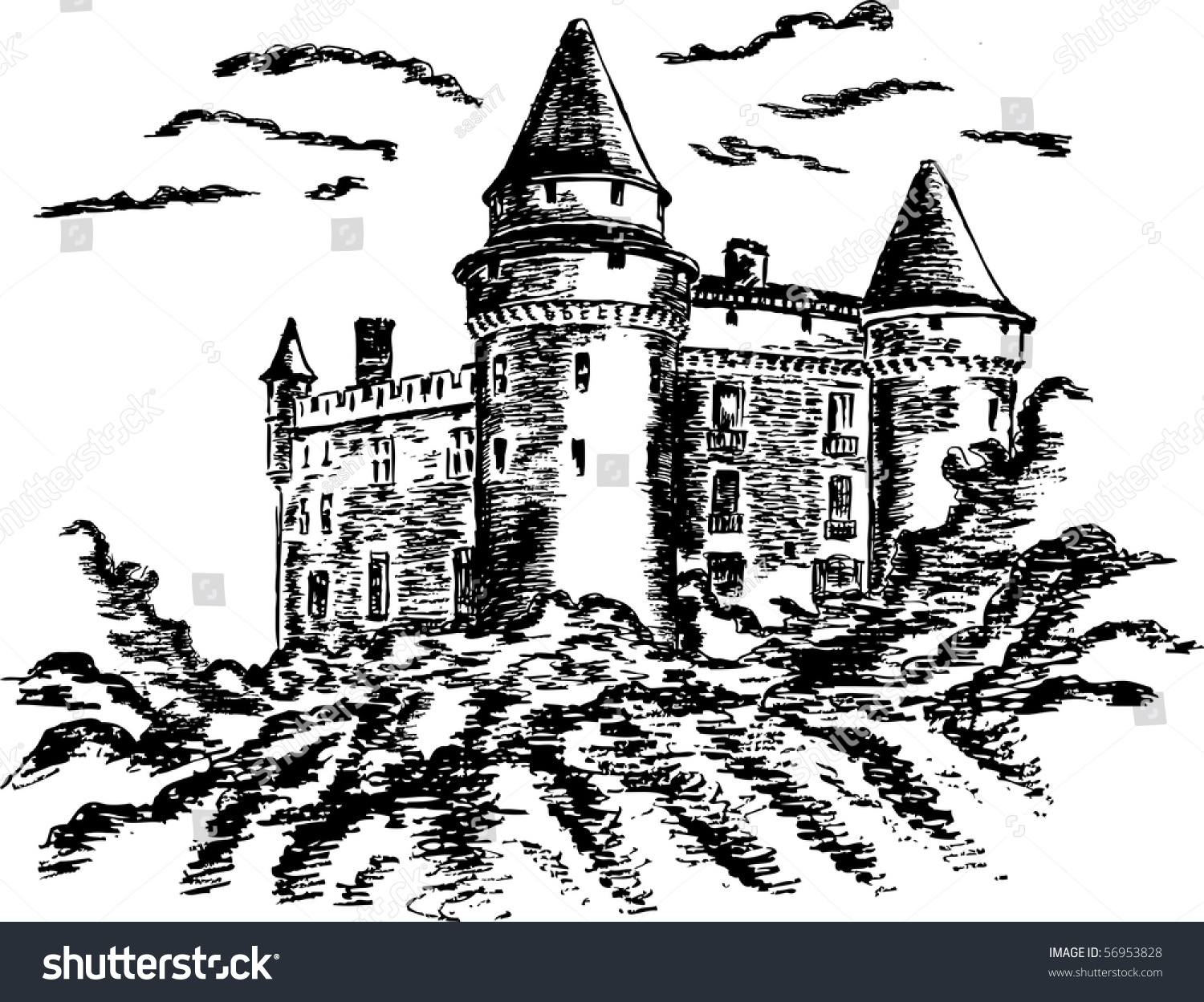 Castle Hand Drawing Stock Vector (Royalty Free) 56953828 | Shutterstock