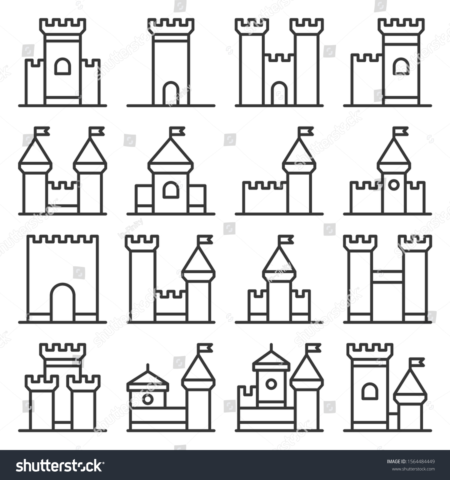 Castle Icon Line Style Set On Stock Vector (Royalty Free) 1564484449