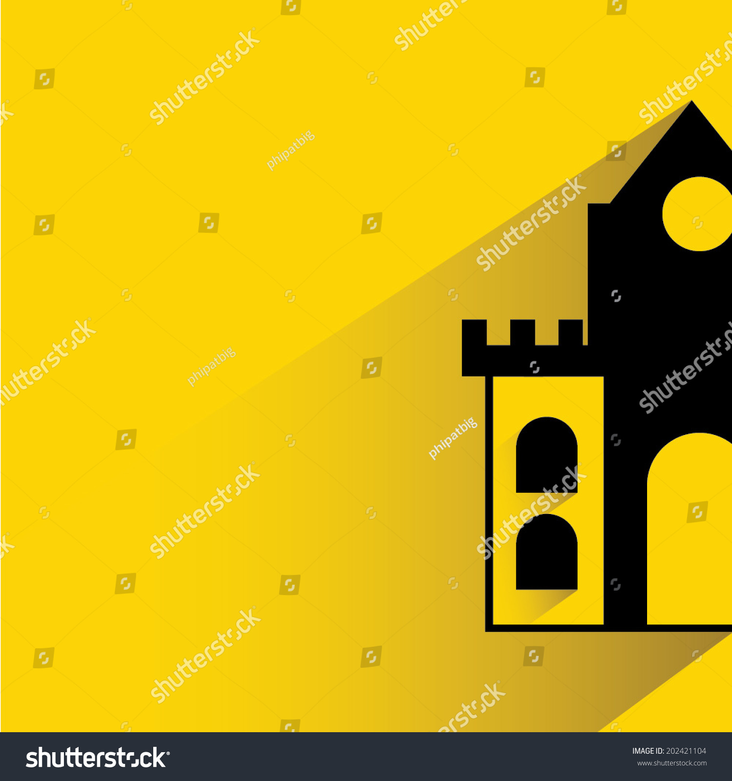 Castle On Yellow Background Shadow Flat Stock Vector (Royalty Free ...