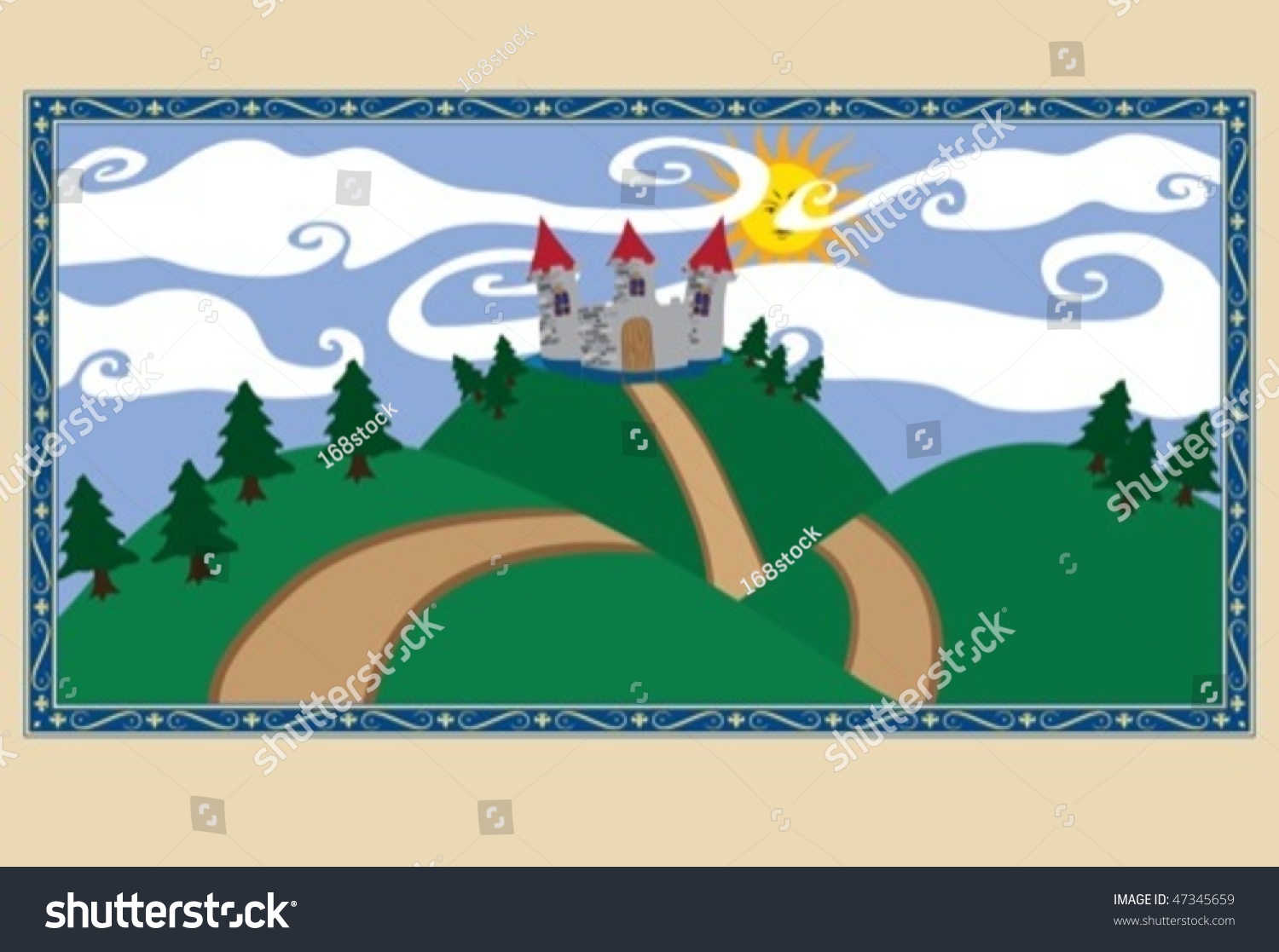 Castle Scenery Day Light Stock Vector (Royalty Free) 47345659