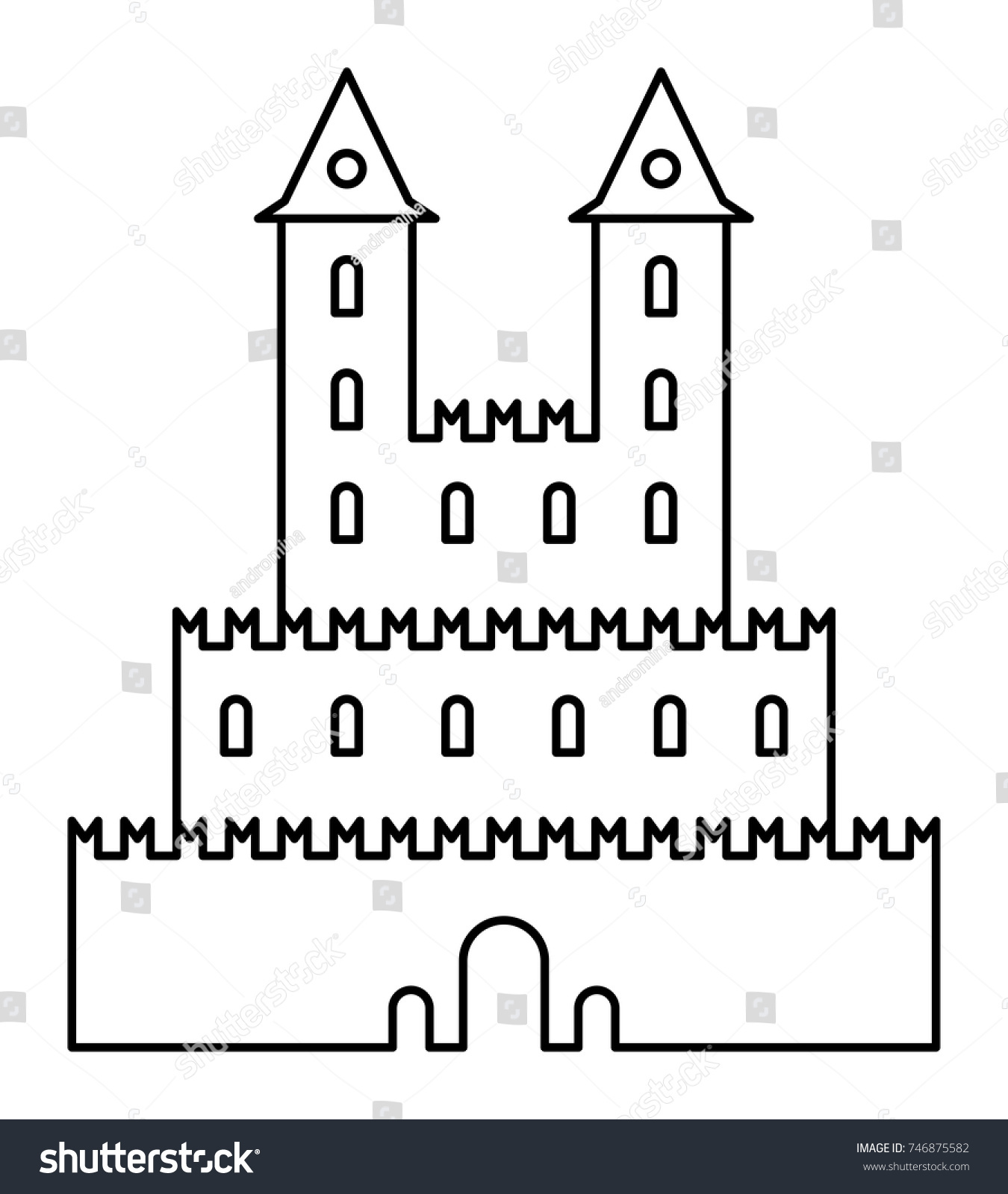 Castle Vector Outline Icon Stock Vector (Royalty Free) 746875582
