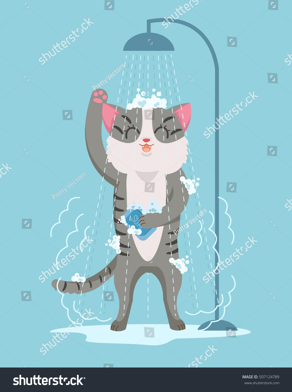 Cat Character Taking Shower Vector Flat: เวกเตอร์สต็อก (ปลอดค่า ...