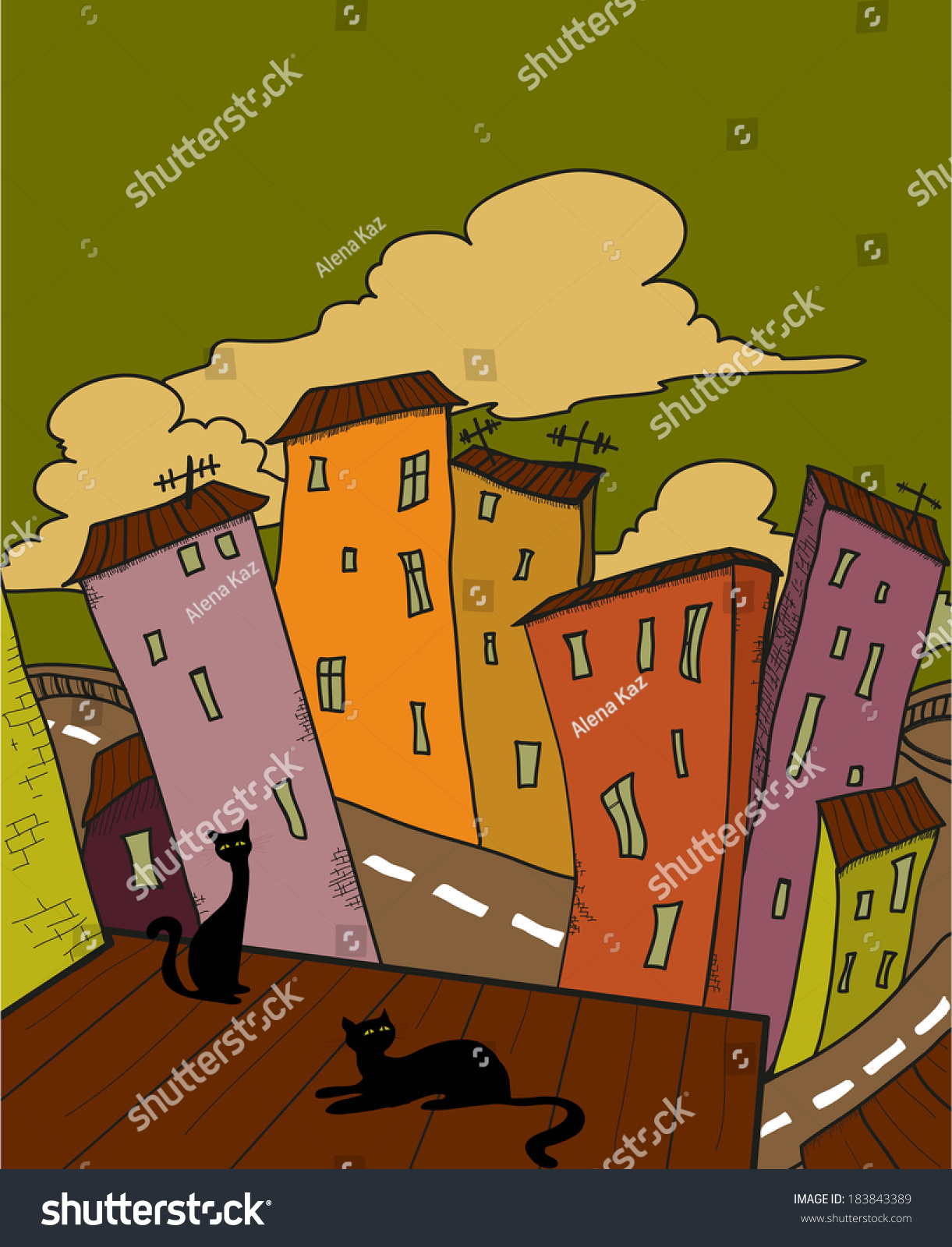 Cat City Stock Vector (Royalty Free) 183843389