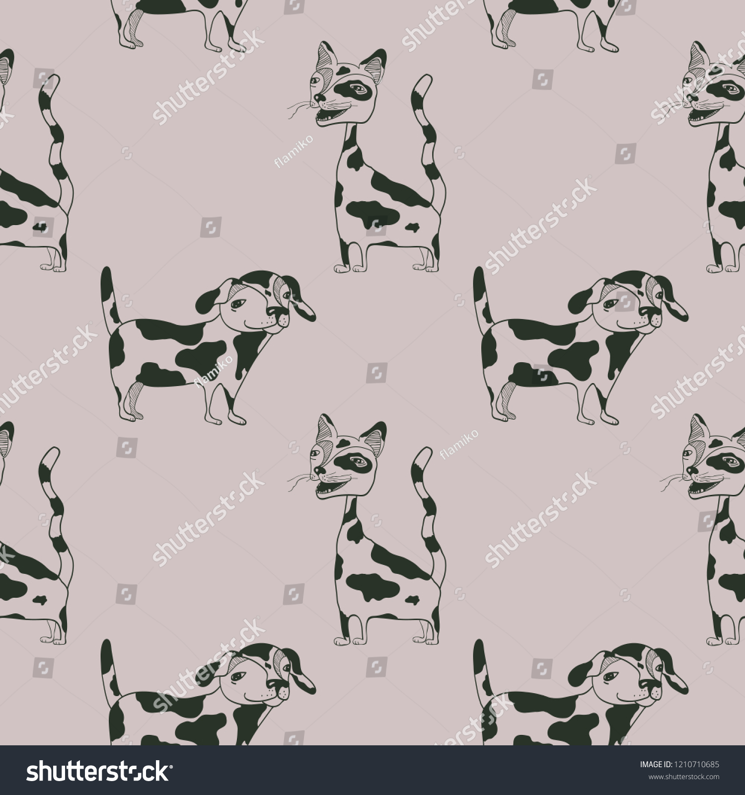 Cat Dog Seamless Pattern Stock Vector (Royalty Free) 1210710685 ...
