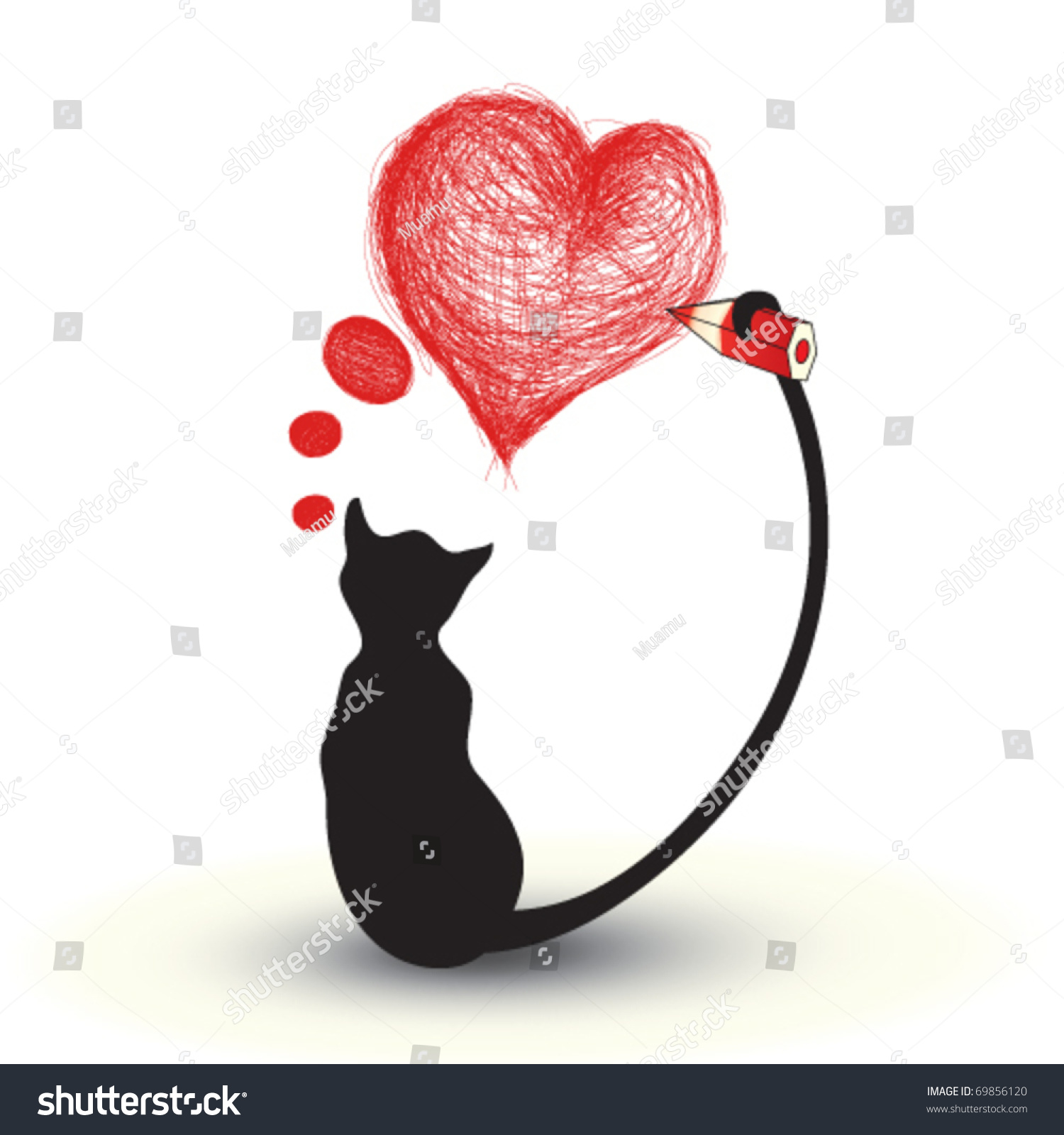 Cat Drawing Heart Stock Vector (Royalty Free) 69856120