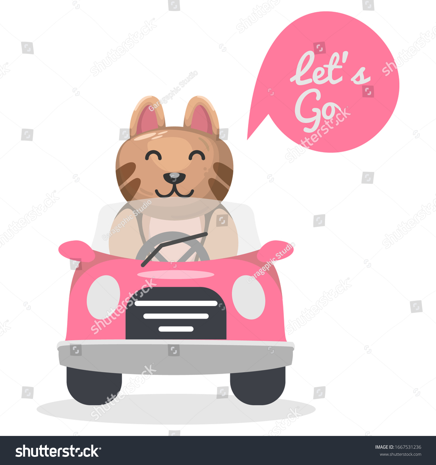 Vektor Stok Cat Driving Car Cartoon Vector (Tanpa Royalti) 1667531236 ...