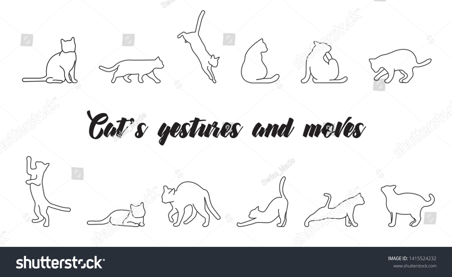 Vektor Stok Cat Gestures Moves Icon Set (Tanpa Royalti) 1415524232 ...