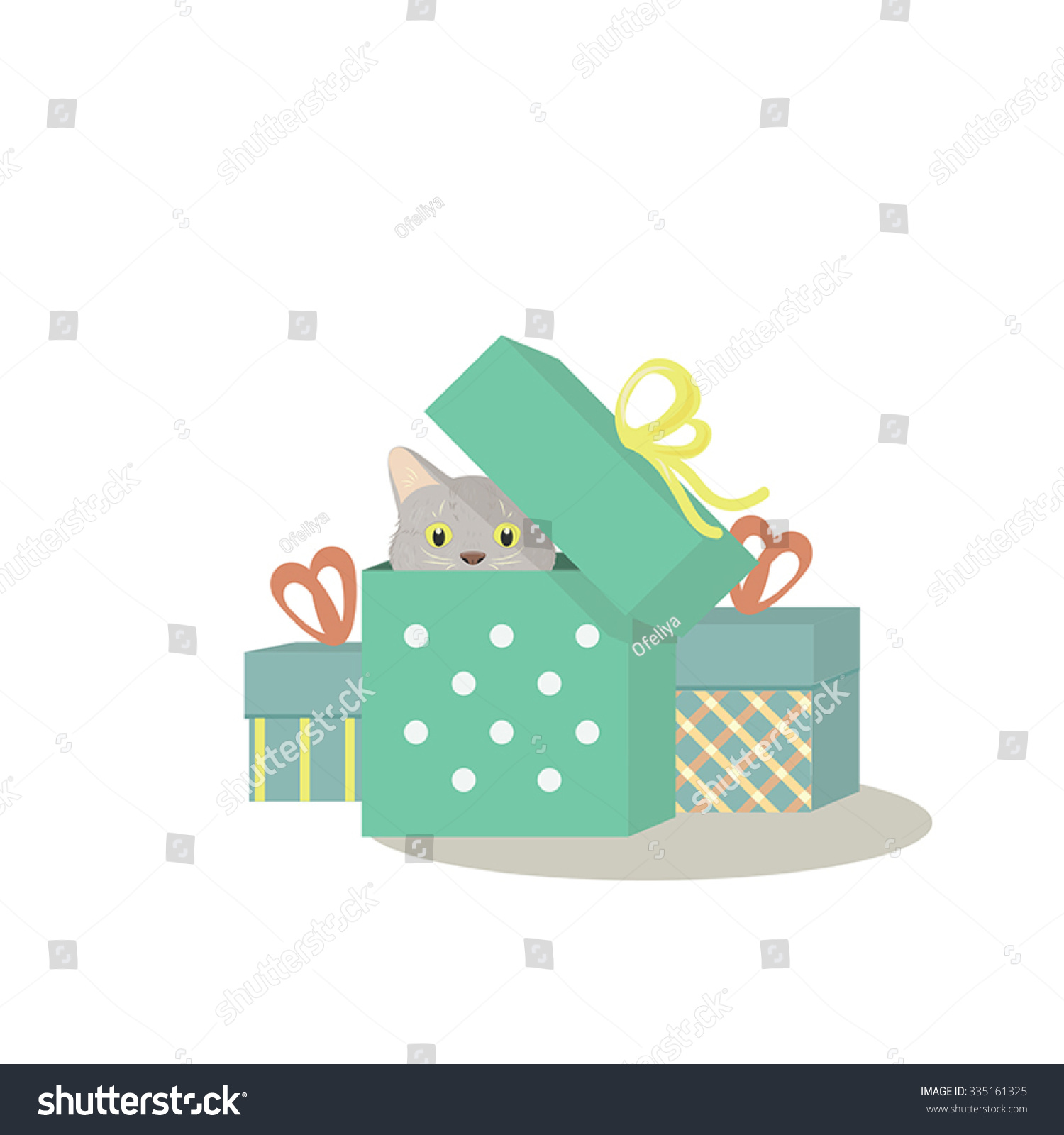 Cat Gift Box Vector Illustration Stock Vector (Royalty Free) 335161325 ...