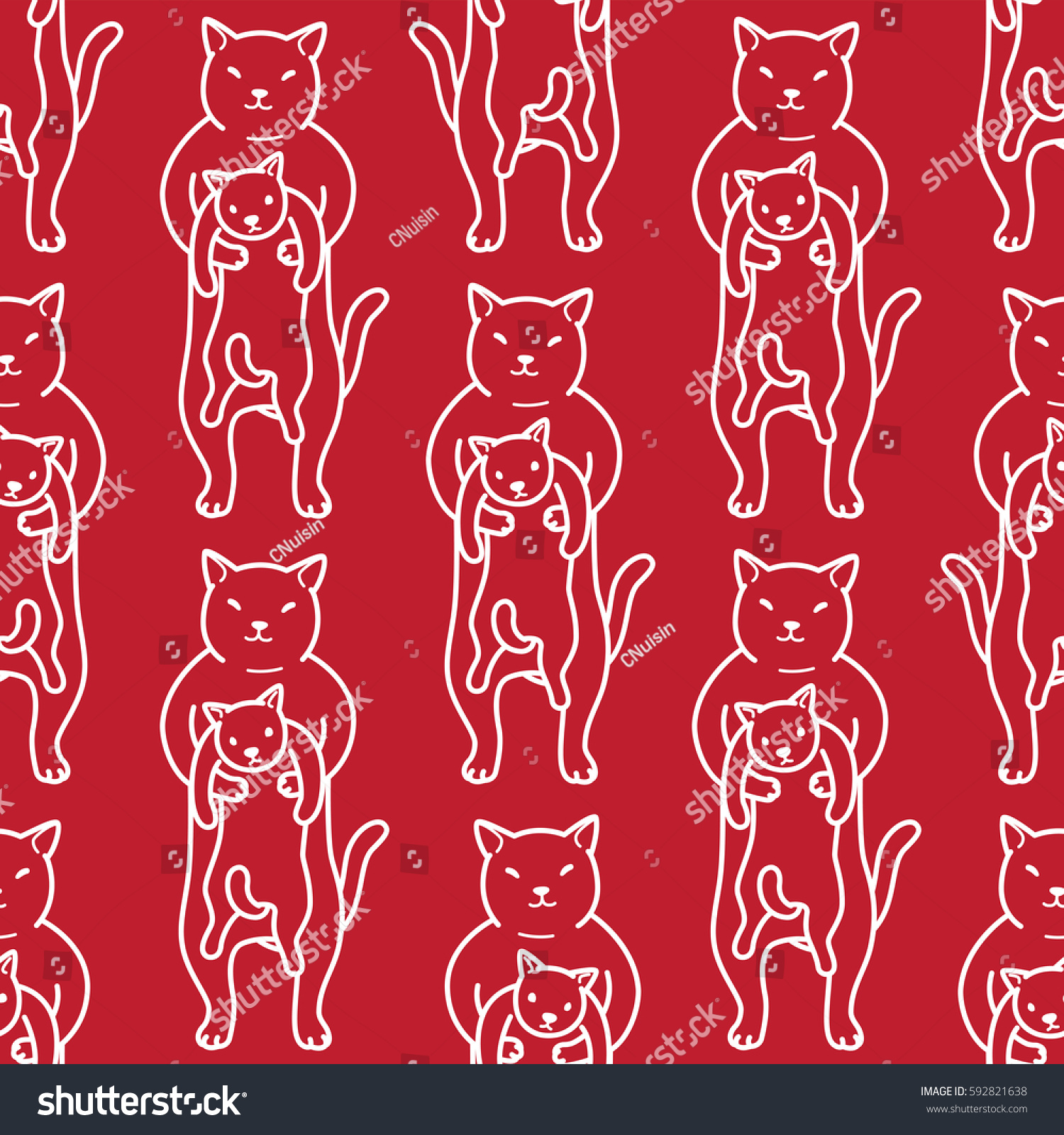 Cat Kitten Red Seamless Pattern Vector Stock Vector (Royalty Free ...