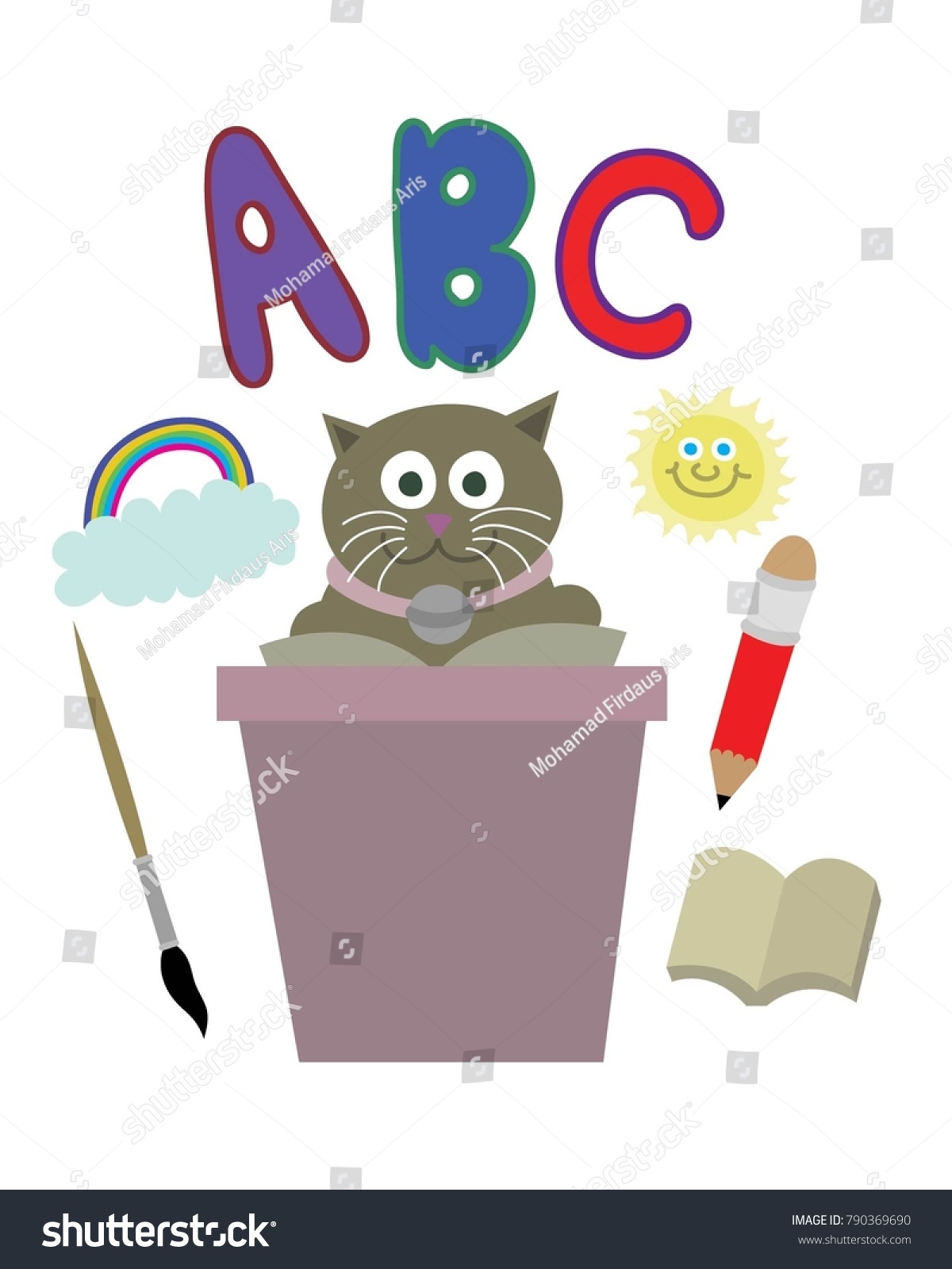 Cat Learning Kindergarten Vector Art Stock Vector (Royalty Free ...