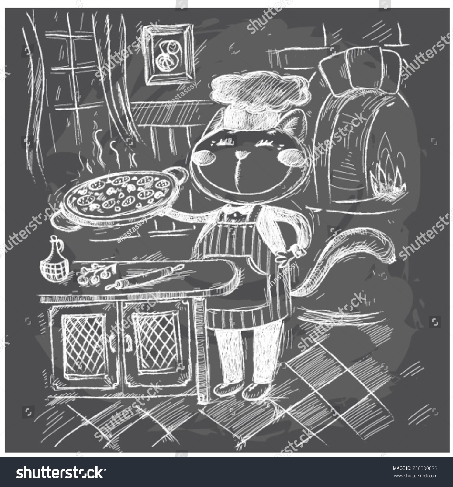 Cat Making Pizza Stock Vector (Royalty Free) 738500878 | Shutterstock