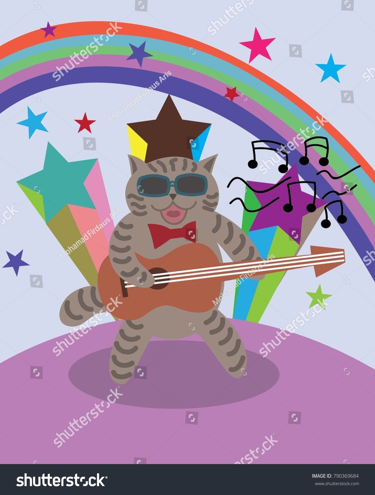 Cat Playing Music Vector Art Stock Vector (Royalty Free) 790369684