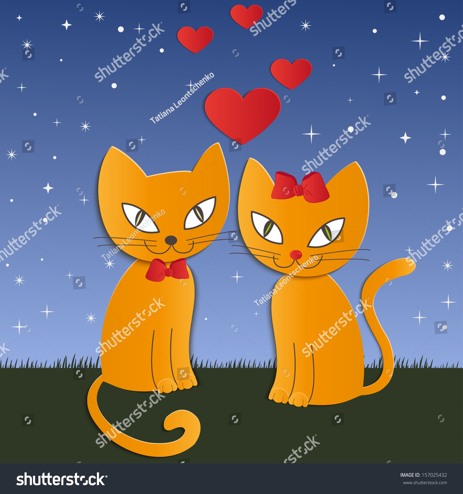 Cats Night Illustration Vector Stock Vector (Royalty Free) 157025432