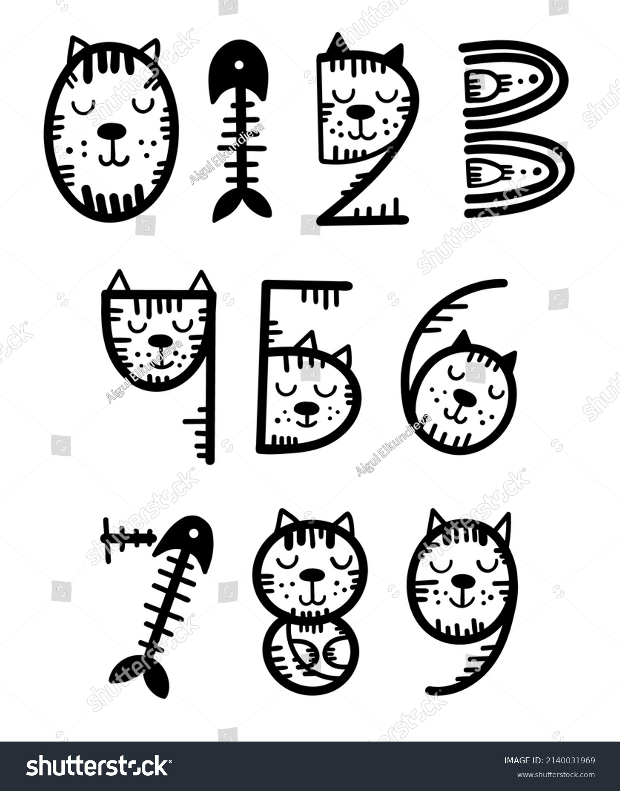 Cat Stylized Number Set Vector Illustration Stock Vector (Royalty Free ...