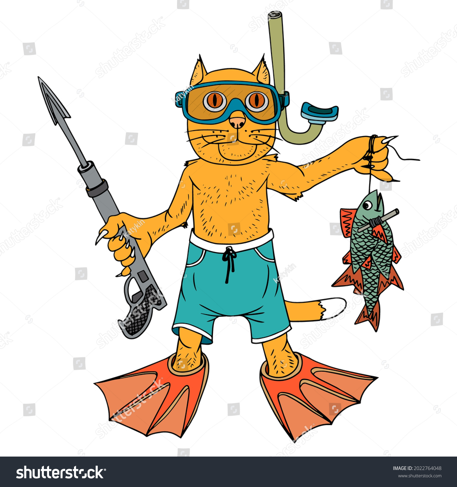 Cat Diver Vector Illustration Vector Illustrator: เวกเตอร์สต็อก (ปลอด ...