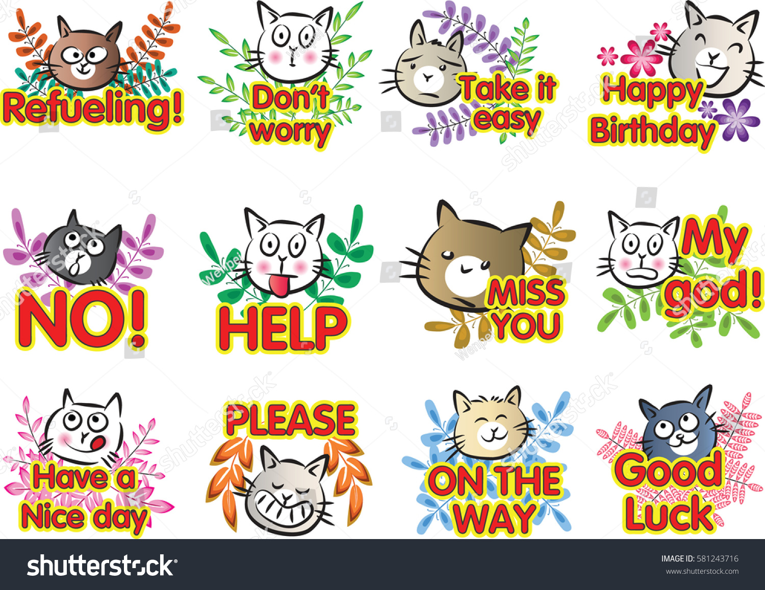 Cat Letter Talk Sticker Set Stock Vector (Royalty Free) 581243716 ...