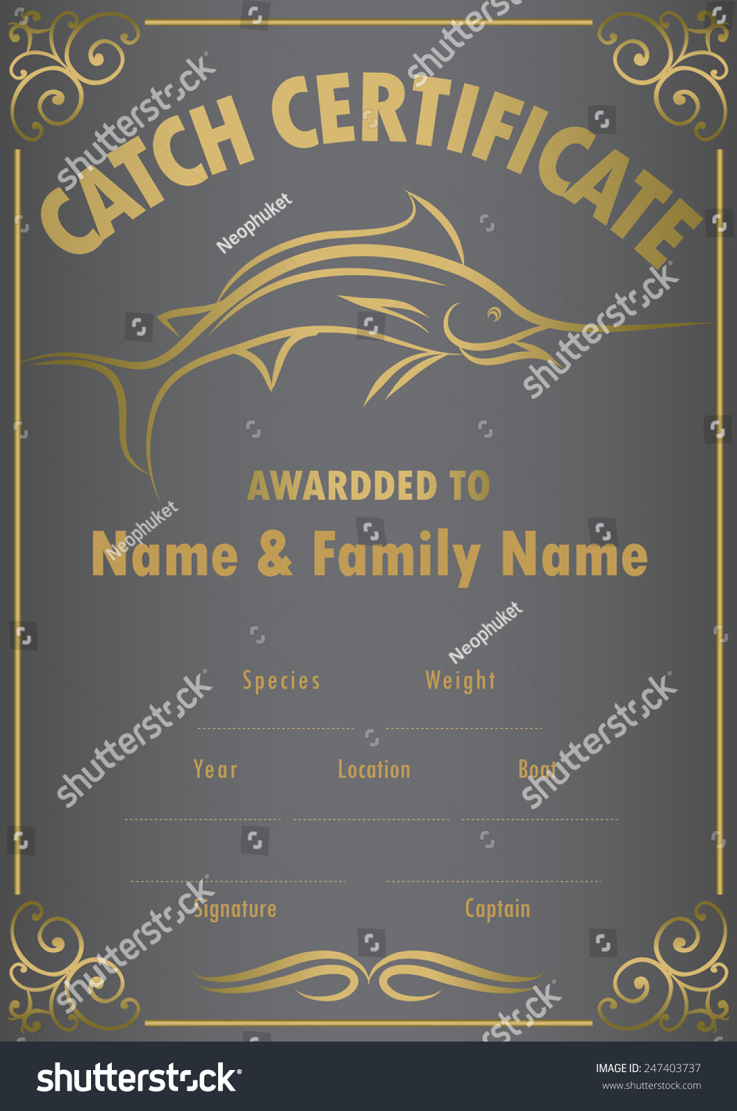 Catch Certificate Angler Vector Illustration Stock Vector (Royalty Free ...