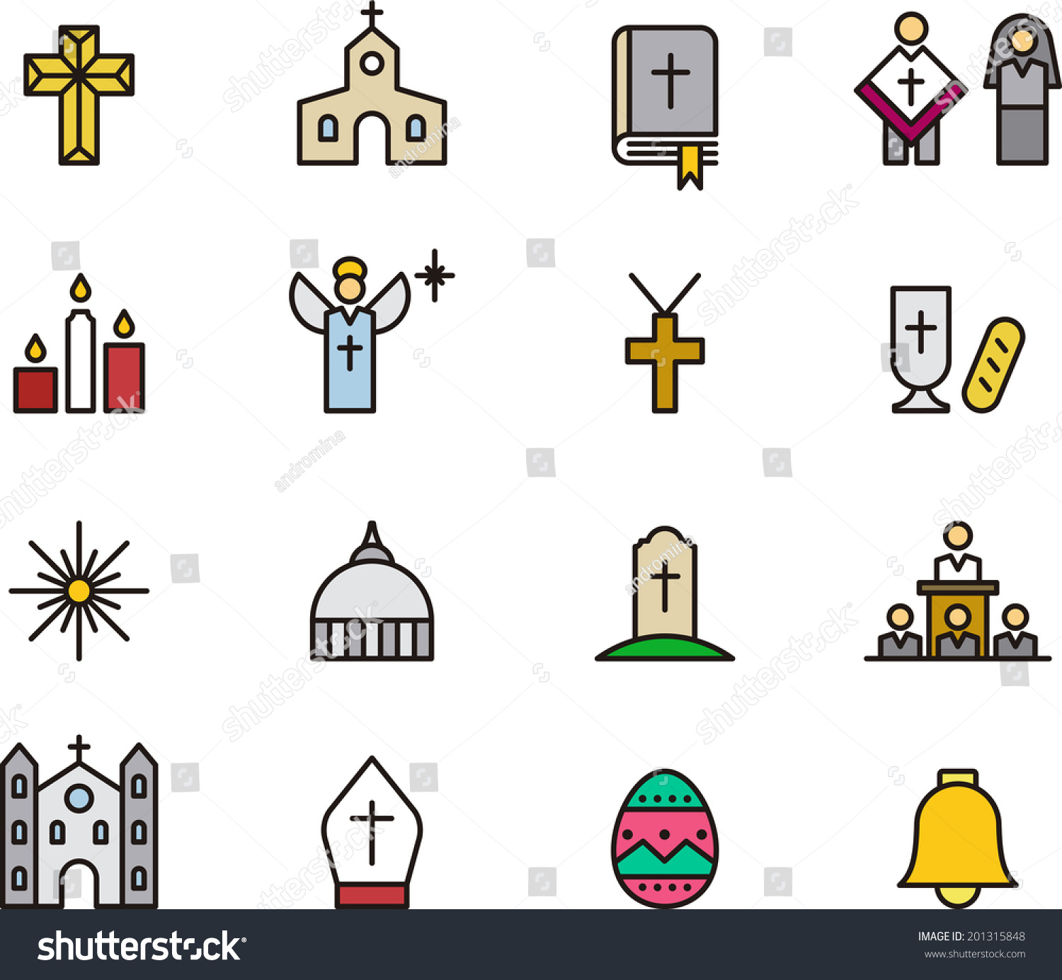 Catholic Religion Icons Stock Vector (Royalty Free) 201315848 ...