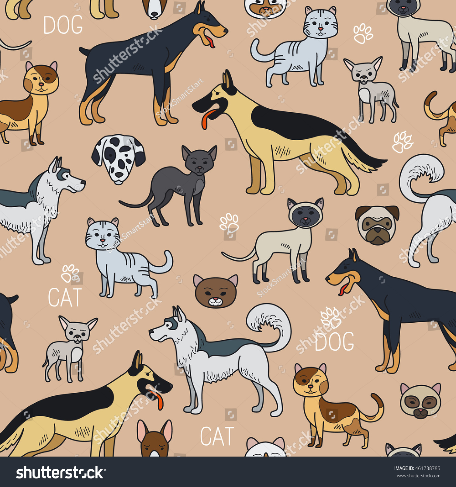 Cats Dogs Seamless Pattern Vector Illustration: vetor stock (livre de ...