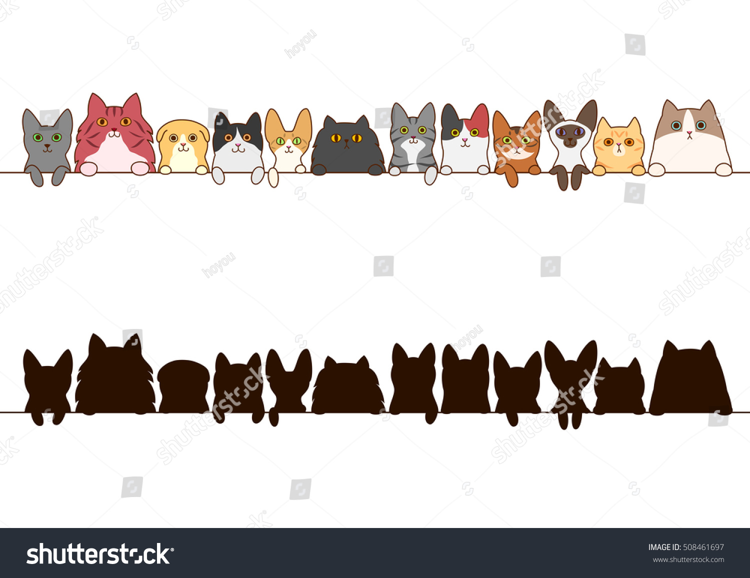 Cats Border Set Silhouette: เวกเตอร์สต็อก (ปลอดค่าลิขสิทธิ์) 508461697