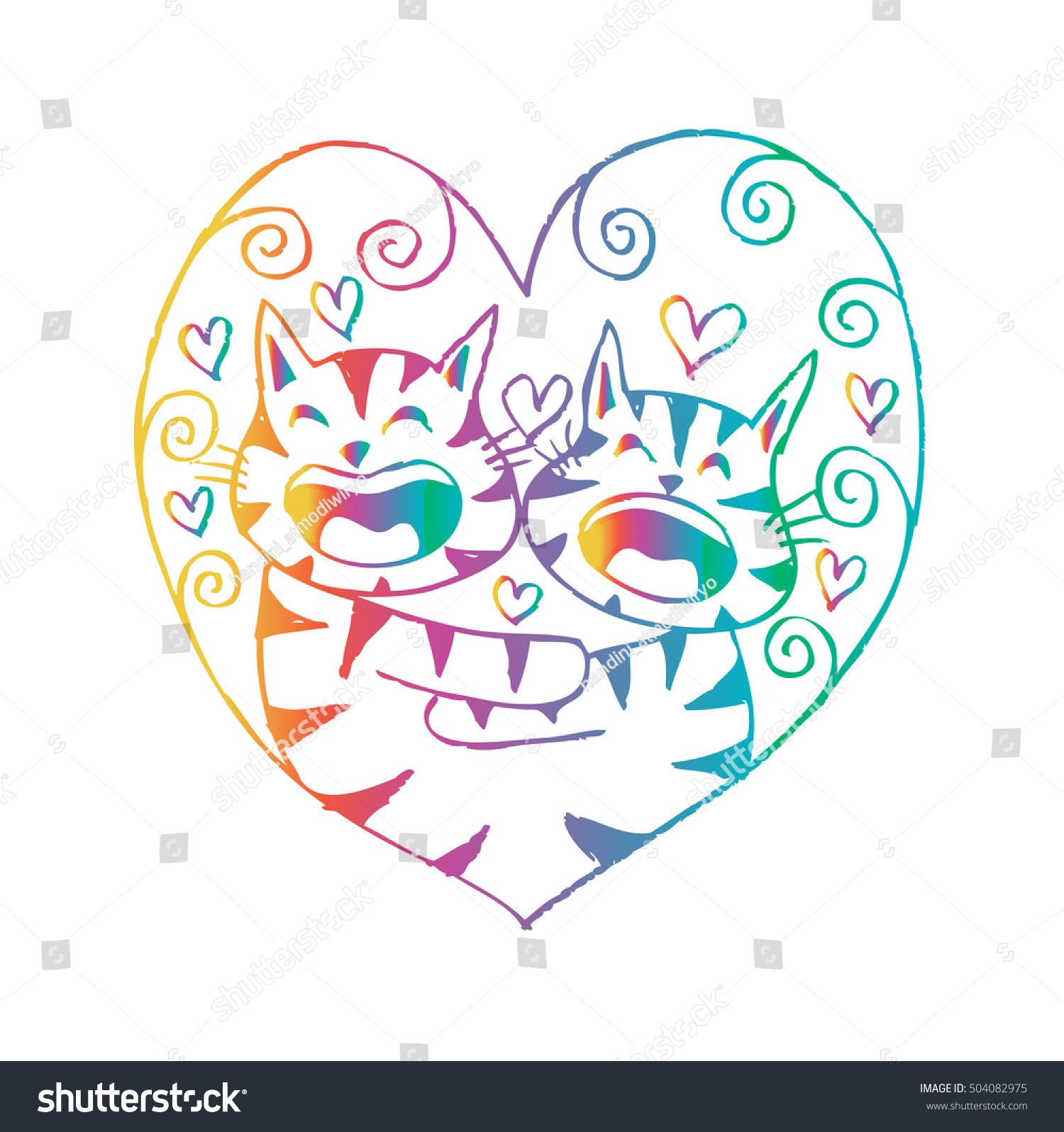 Cats Cuddle Cartoon Style Stock Vector (Royalty Free) 504082975 ...