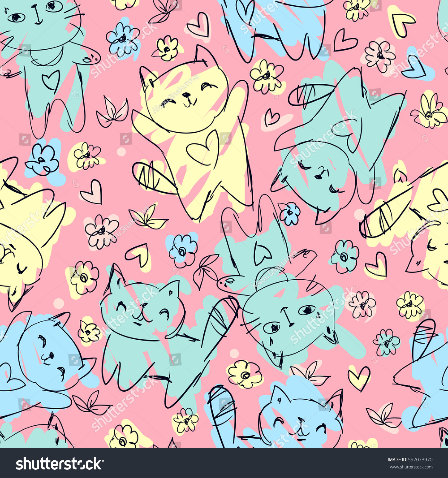 Cats Cute Sketch Background Stock Vector 597073970 - Shutterstock