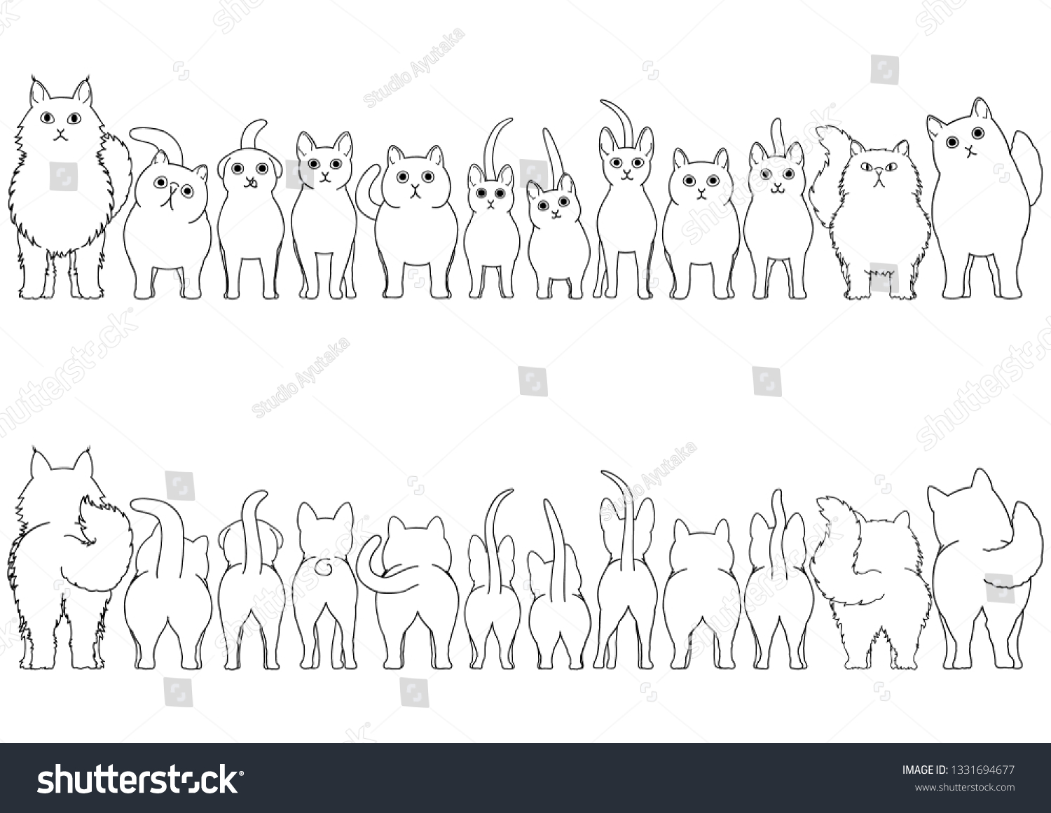 Cats Line Art Border Set Stock Vector (Royalty Free) 1331694677