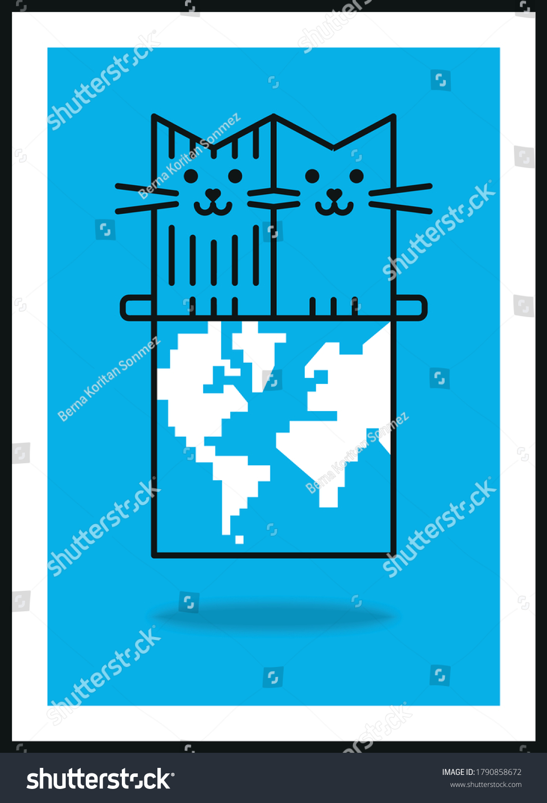 Cats Minimal Linear Vector Illustration Poster Stock Vector (Royalty ...