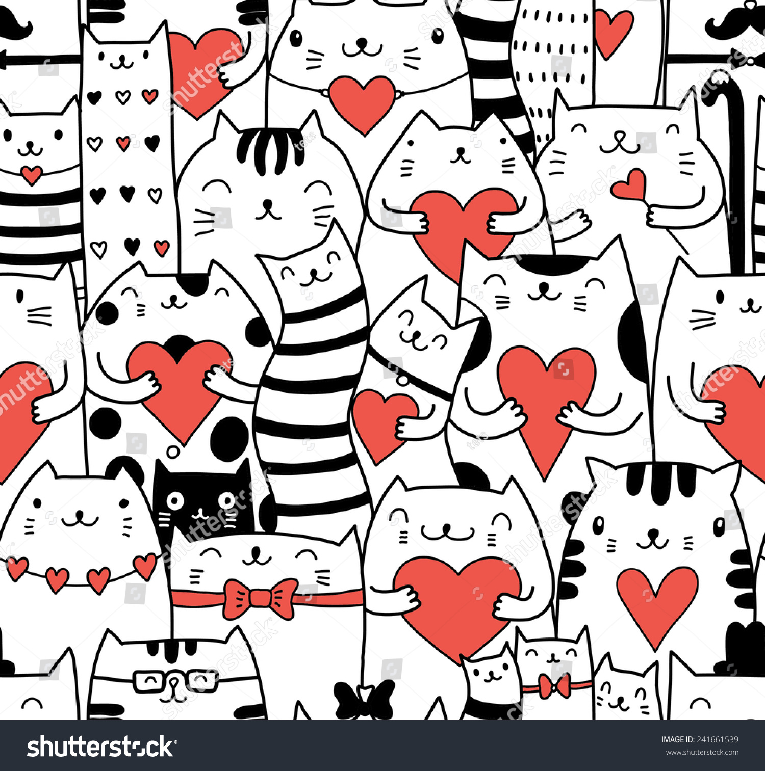 Cats Hearts Seamless Pattern Stock Vector (Royalty Free) 241661539