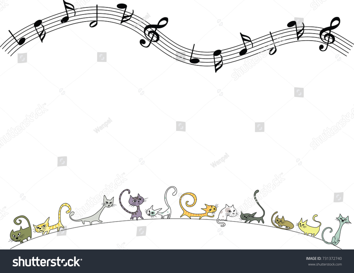 Cats Music Note Background Stock Vector (Royalty Free) 731372740