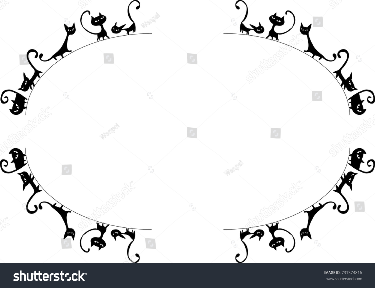 Cats Oval Border Stock Vector (Royalty Free) 731374816