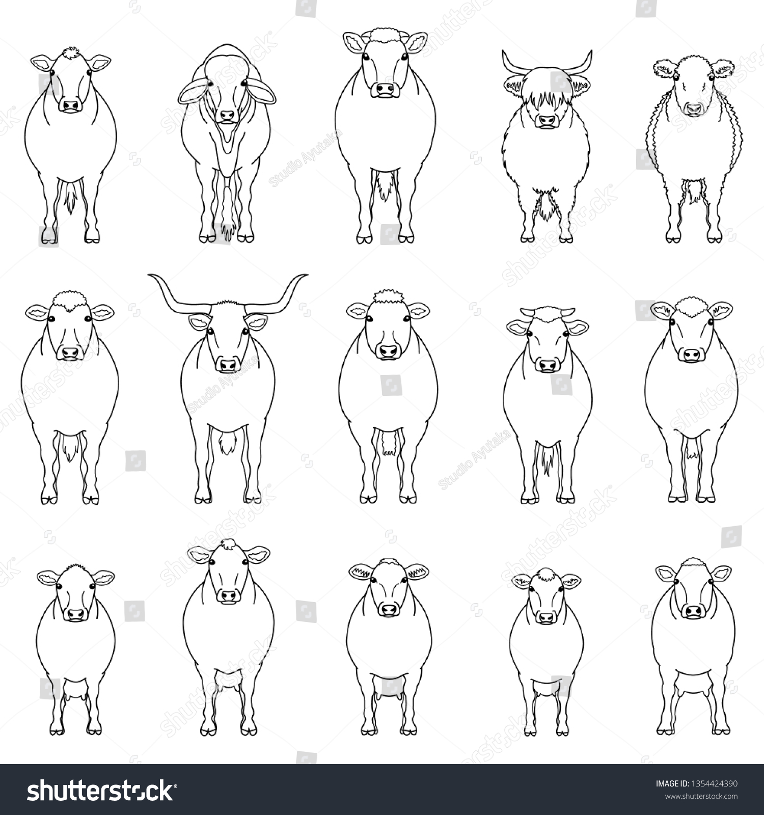 Cattle Line Arts Set Stock Vector (Royalty Free) 1354424390