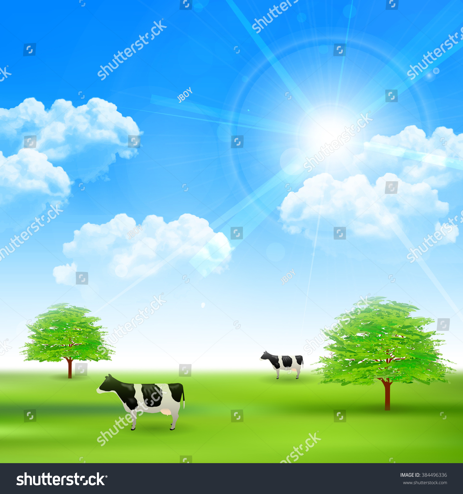 Cattle Ranch Landscape Background Stock Vector (Royalty Free) 384496336 ...