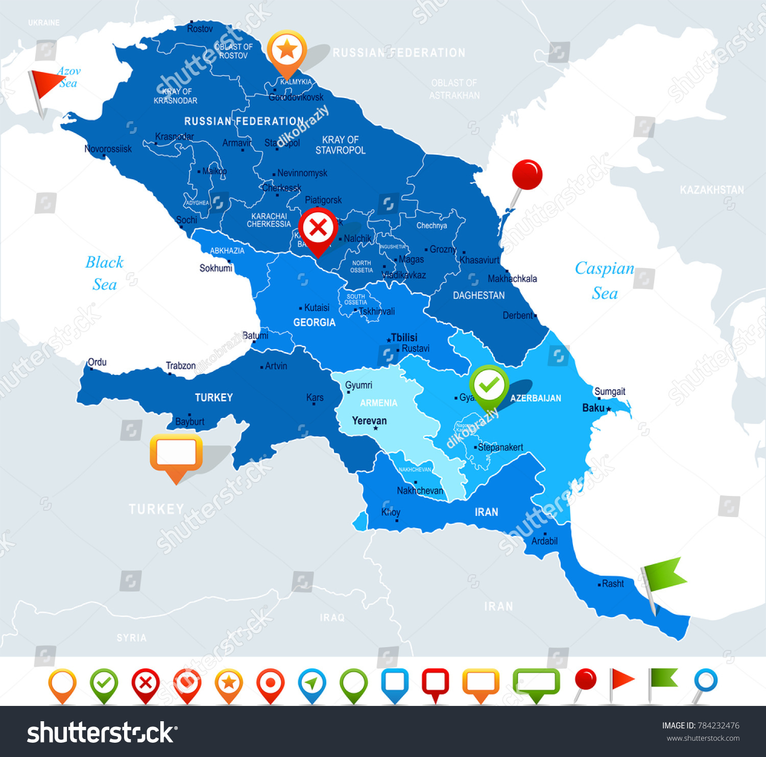 Caucasus Region Map Detailed Vector Illustration Stock Vector (Royalty ...