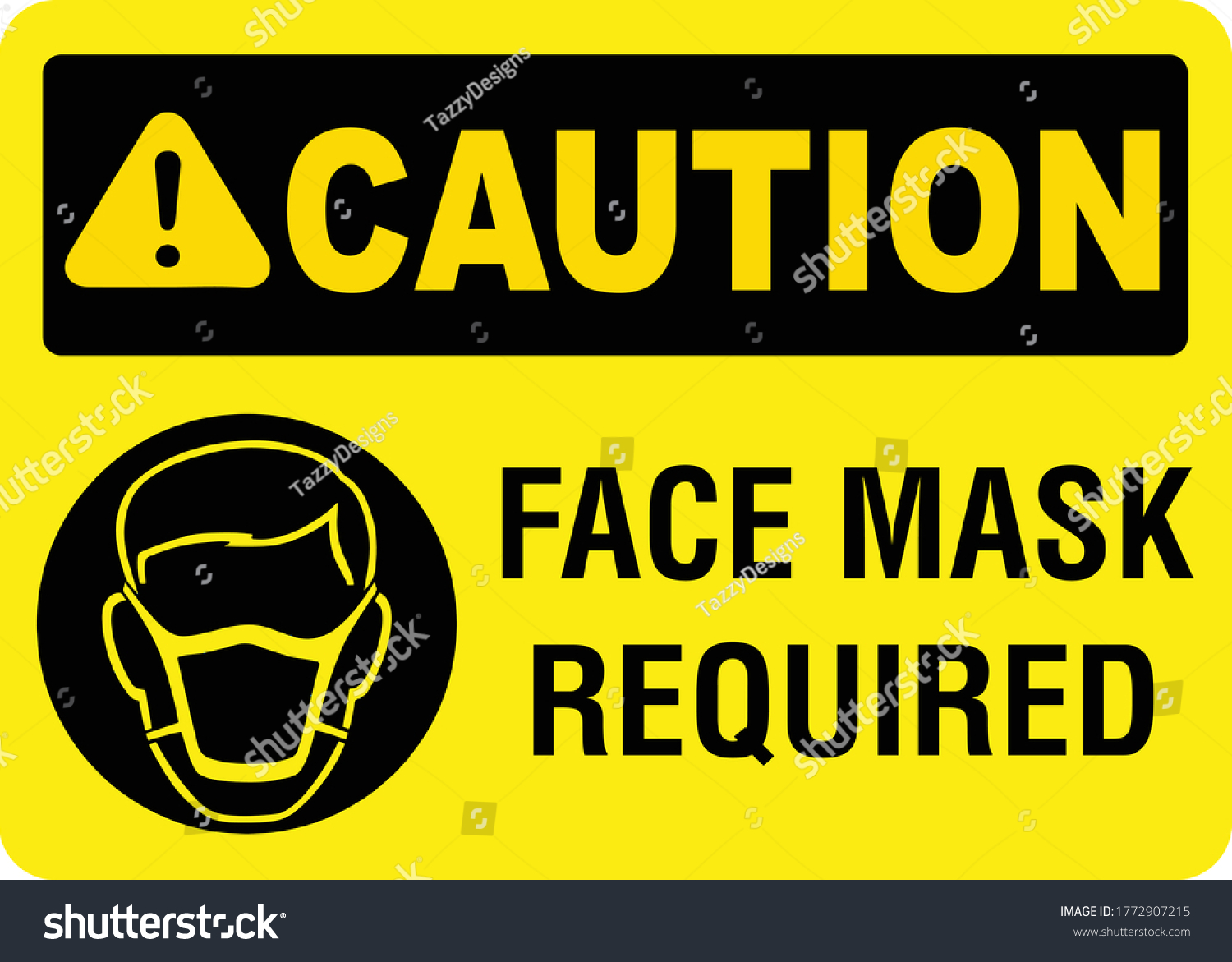 Caution Face Mask Required Warning Sign Stock Vector (Royalty Free ...