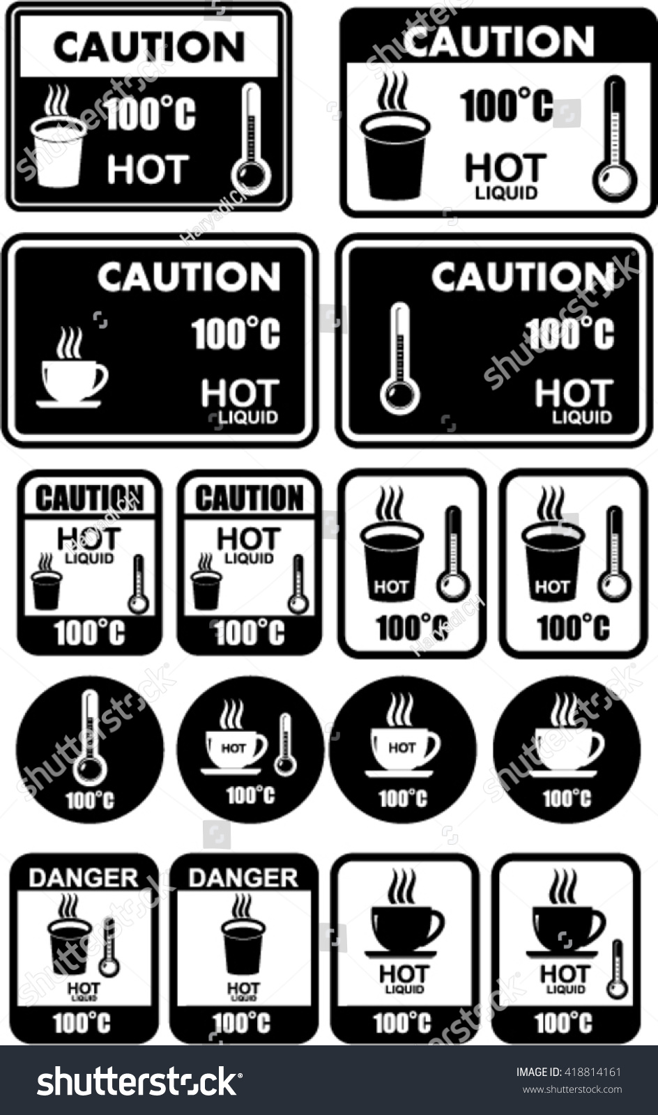Caution Hot Sticker Stock Vector (Royalty Free) 418814161