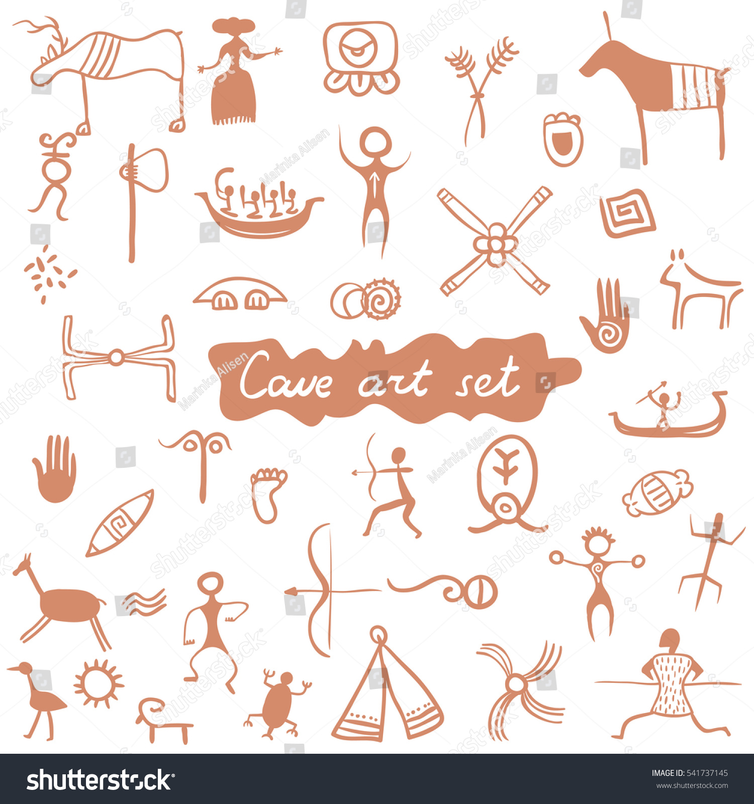 Vektor Stok Cave Art Set Painting Vector Collection (Tanpa Royalti ...