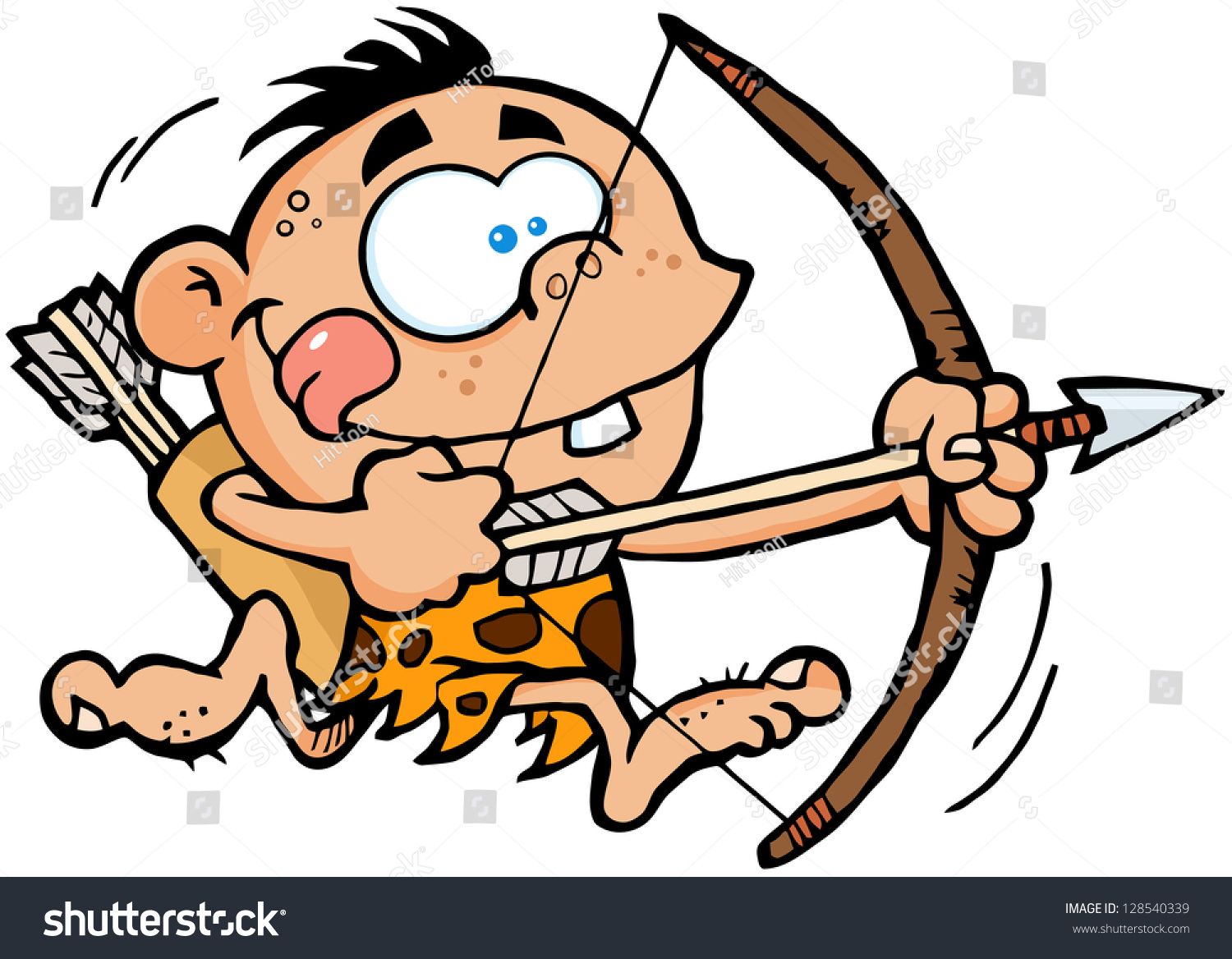 Cave Boy Running Bow Arrow Stock Vector (Royalty Free) 128540339