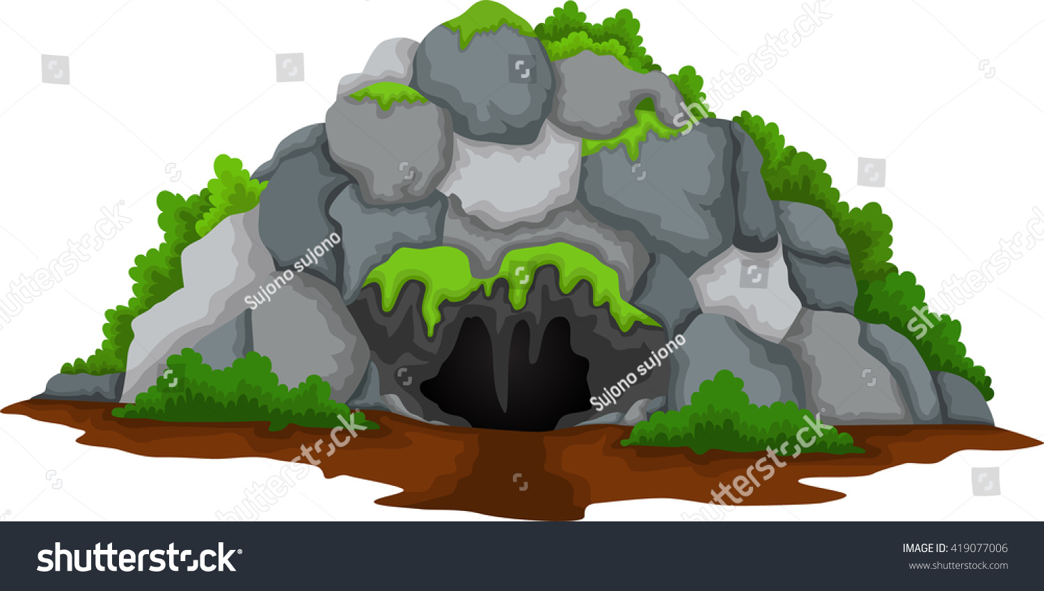 Cave Cartoon Forest Landscape Background Lager-vektor 419077006 ...