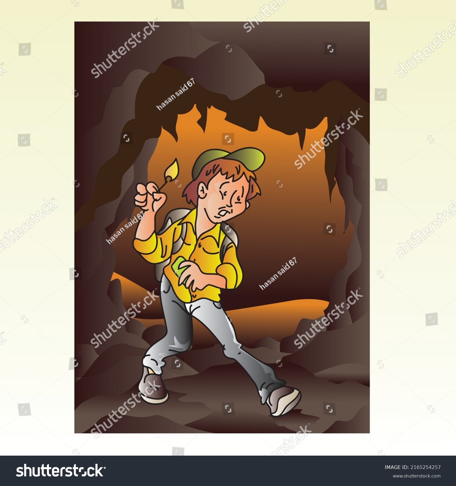 Cave Scene Inside Scared Man Stock Vector (Royalty Free) 2165254257 ...