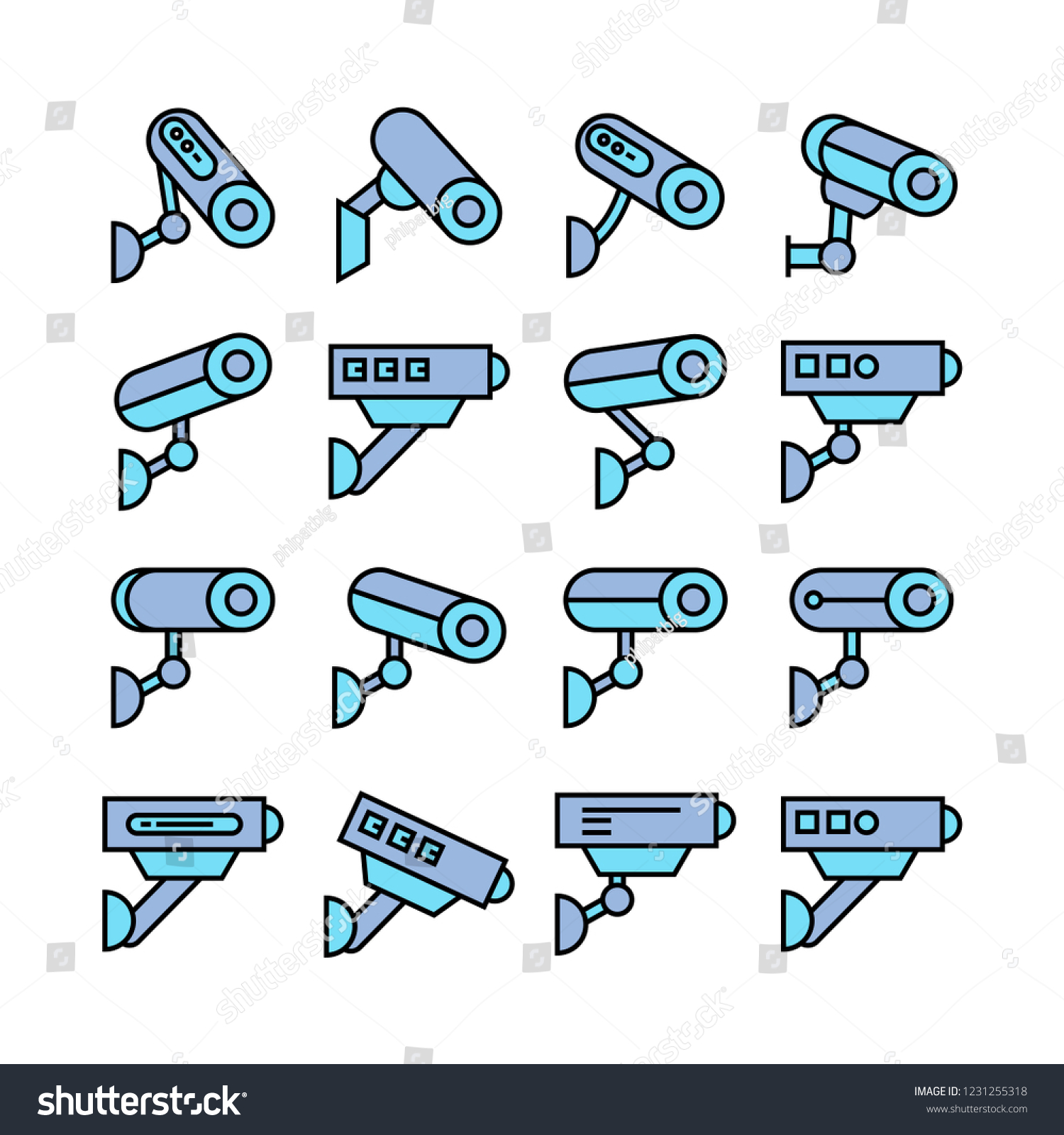 Cctv Security Camera Icons Blue Theme Stock Vector (Royalty Free ...