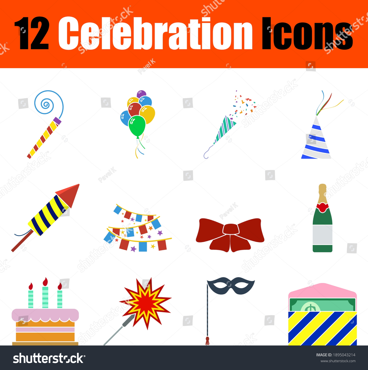 Celebration Icon Set Flat Design Fully Stock Vector (Royalty Free ...