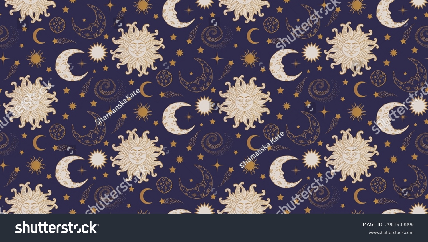 Celestial Seamless Pattern Sun Moon Stars Stock Vector (Royalty Free ...