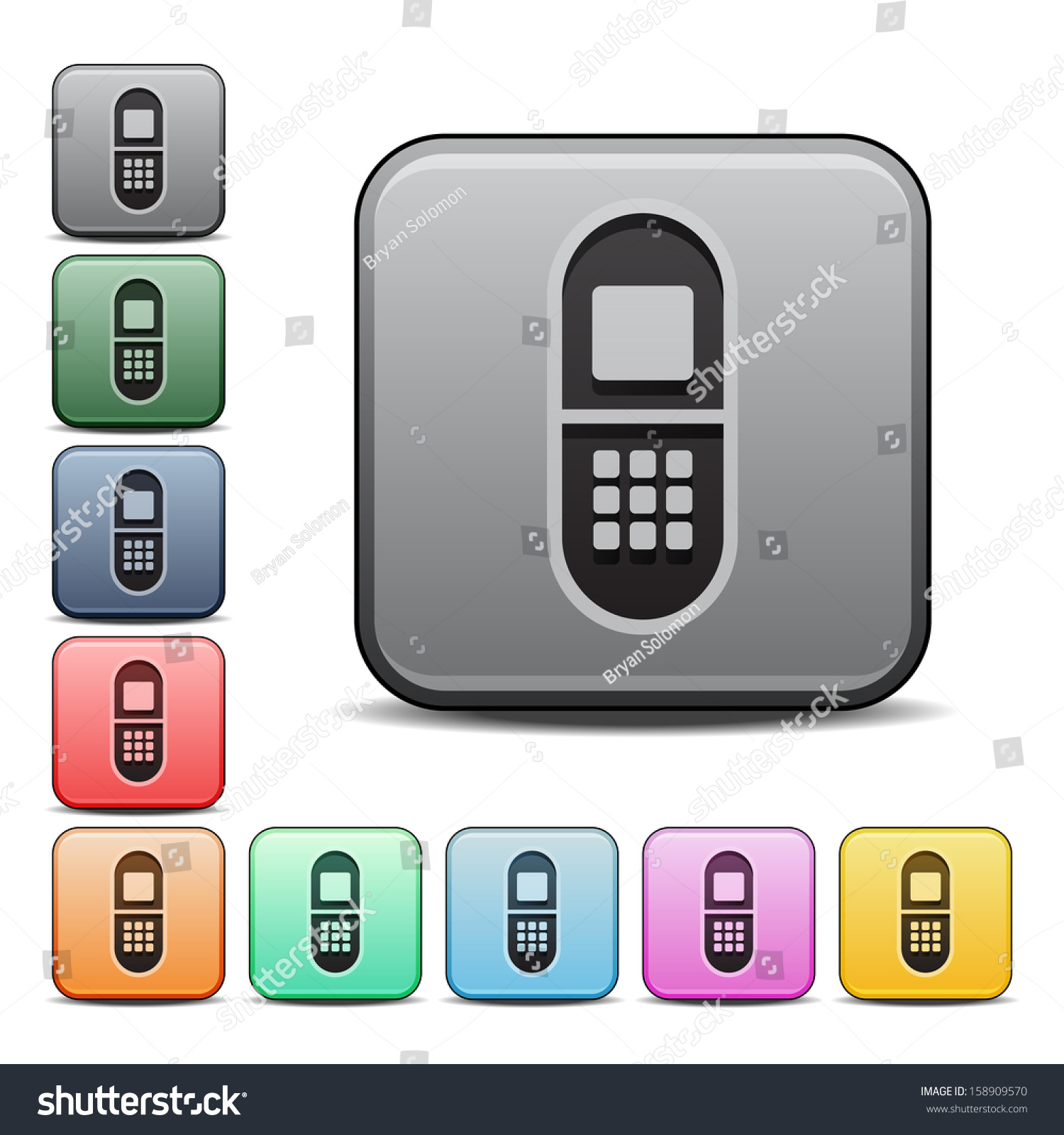 Cell Phone Icon Square Icon Set Stock Vector (Royalty Free) 158909570