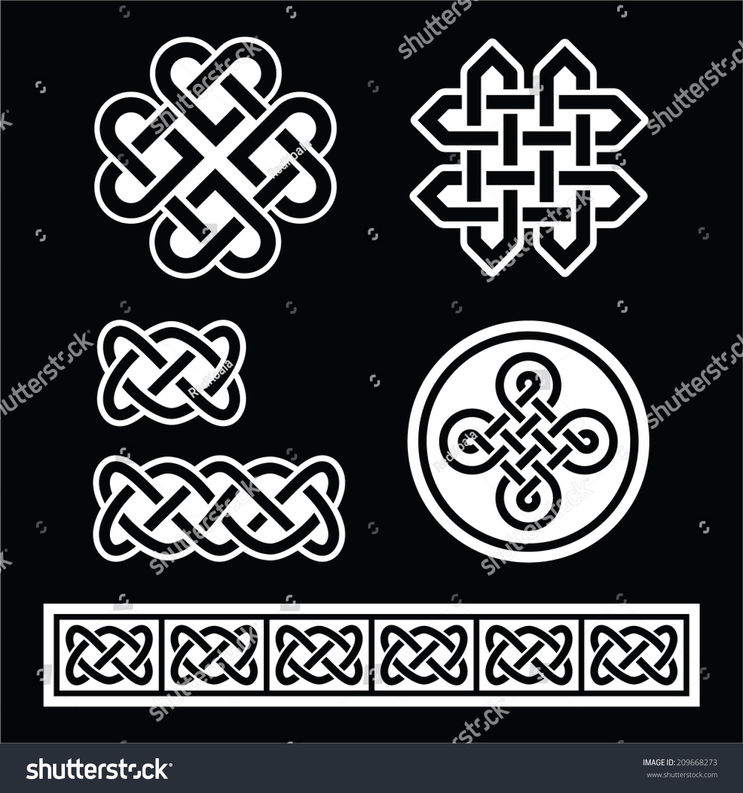 Celtic Irish Patterns Braids On Black Stock Vector (Royalty Free ...