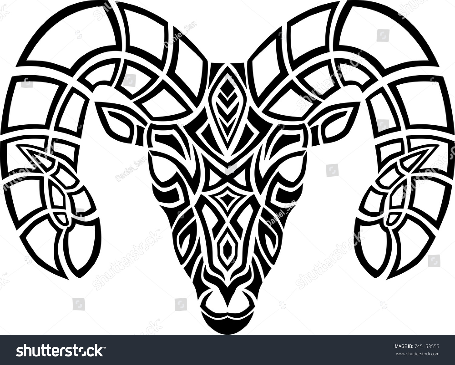Celtic Ram Head Tribal Design Isolated Stock Vector Royalty Free 745153555